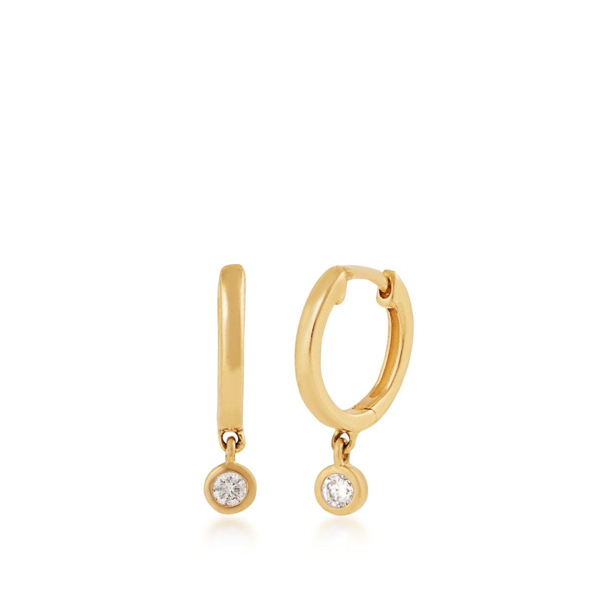 Demi Fine Diamond Accent Bezel Set Drop Huggie Hoop Earrings in 10K ...