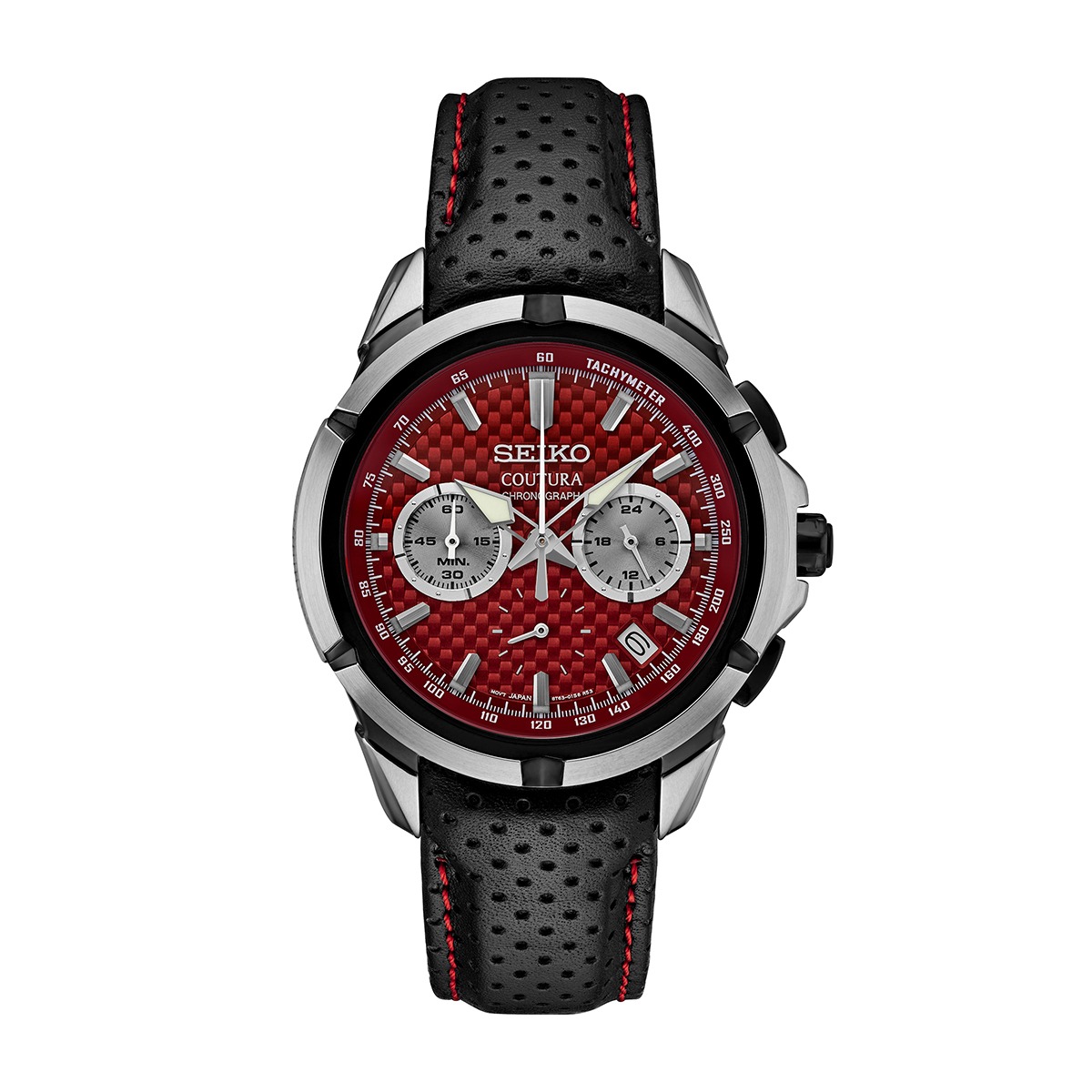Seiko Men's Coutura Quartz Gray Stainless Steel Watch with Red Dial ...
