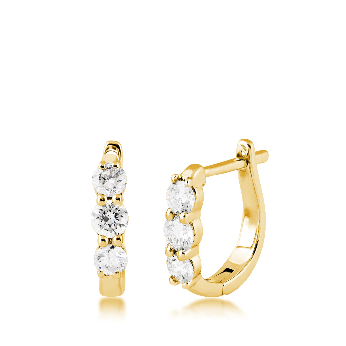 1/2 ct. tw. 3-Stone Diamond Hoop Earrings in 10K Yellow Gold - Riddle's ...