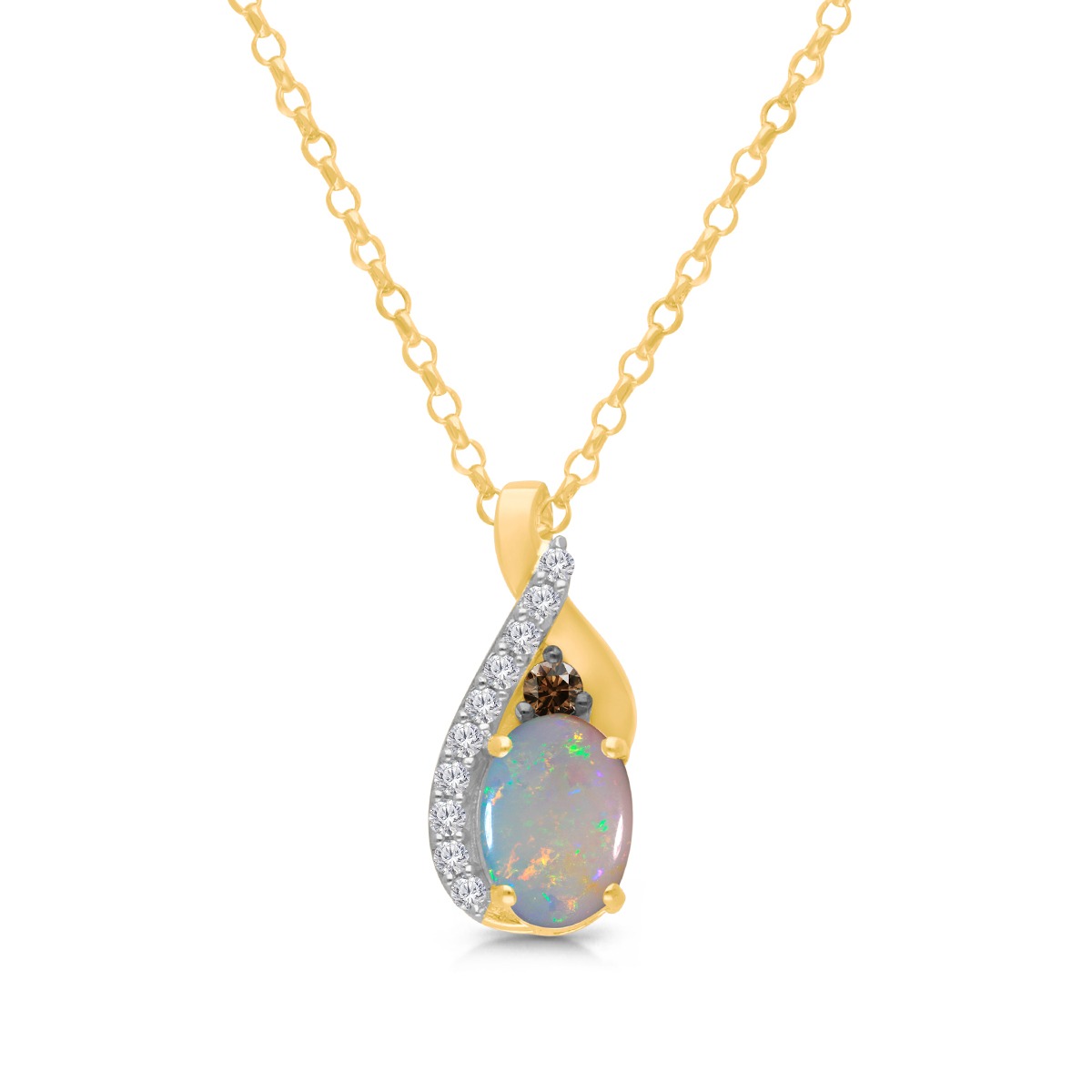 Kallati Oval Opal & 1/10 ct. tw. Diamond Pendant in 14K Yellow Gold ...