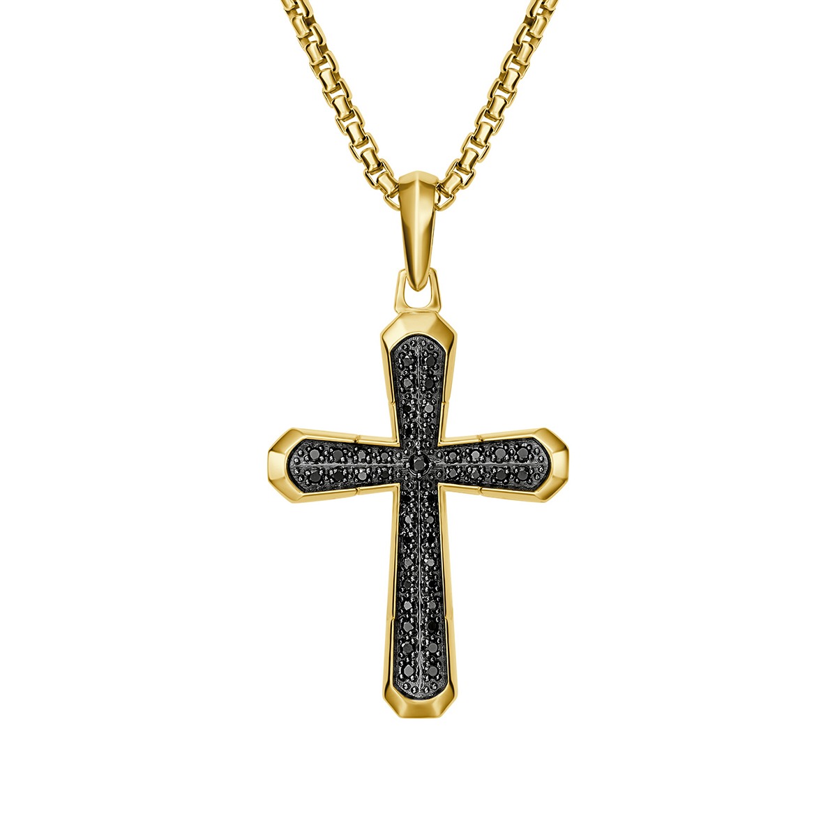 Bulova Black Spinel Cross Pendant in 14K Gold Micro Plated Sterling ...