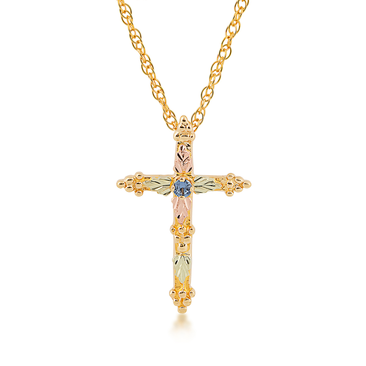 Black Hills Gold Round Yogo Sapphire & Grape Cluster Cross Pendant in ...